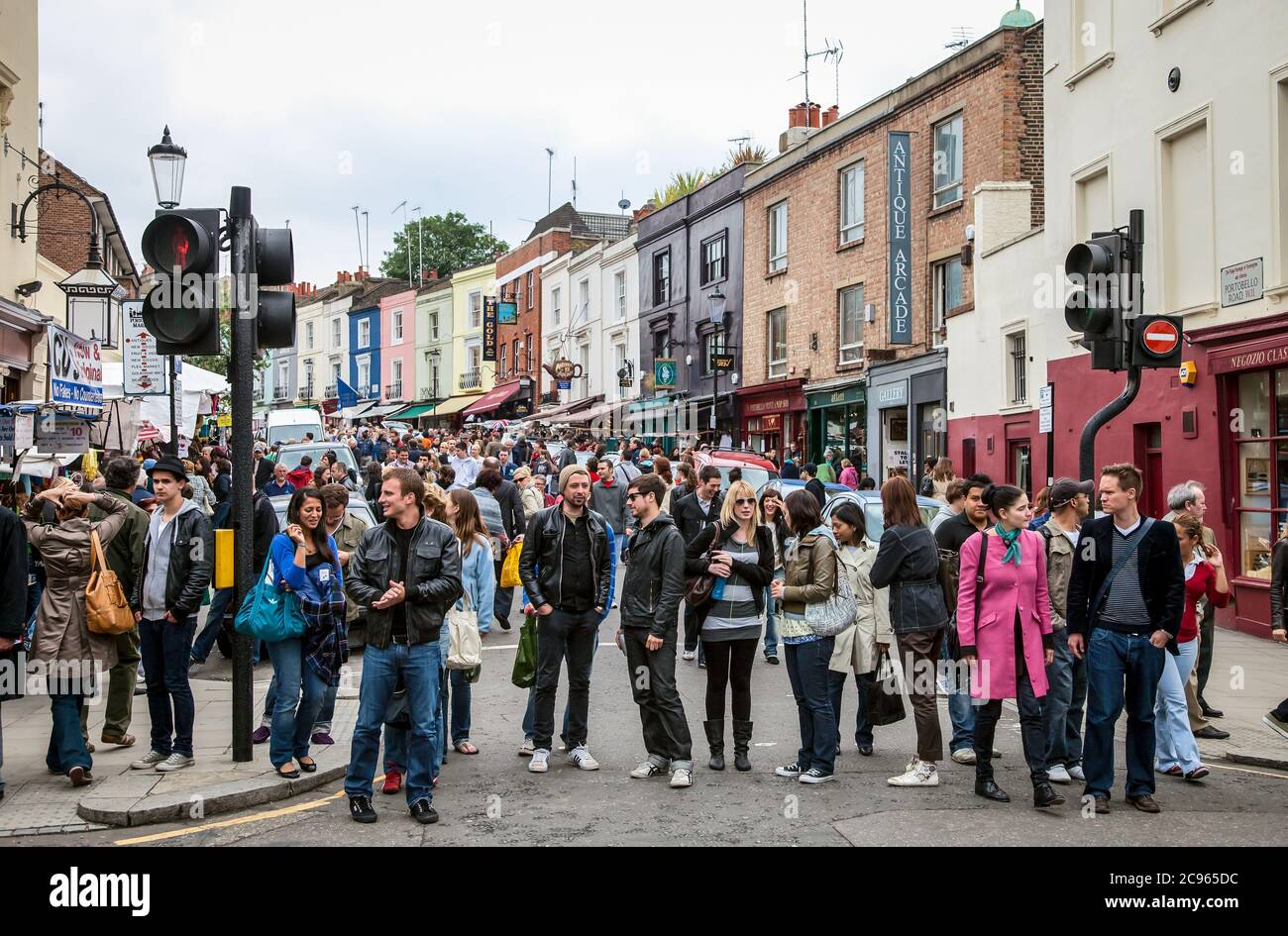 London, Great Britain - Street scene at the market in Portobello Road ...