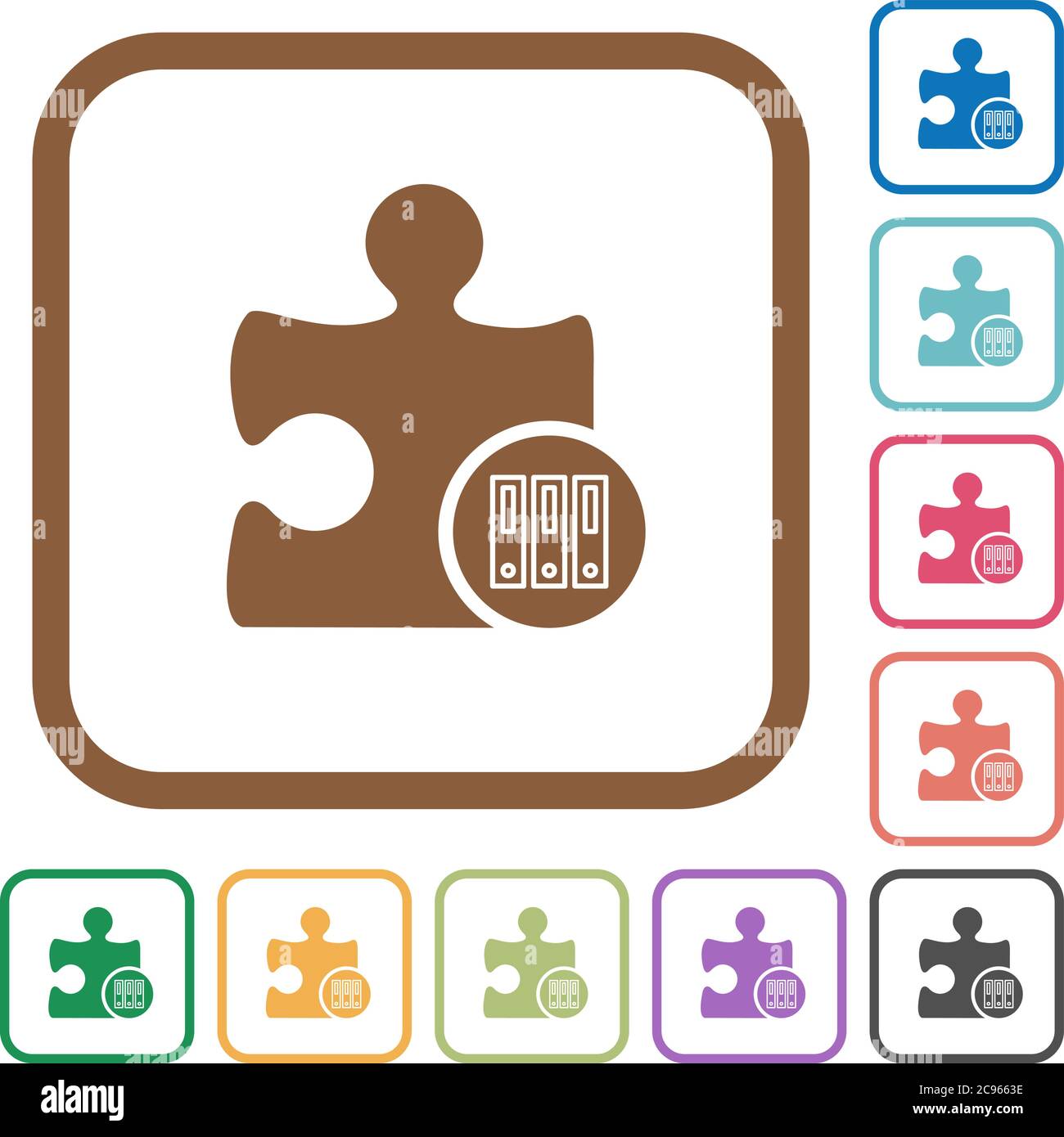 Organize plugin simple icons in color rounded square frames on white background Stock Vector ...