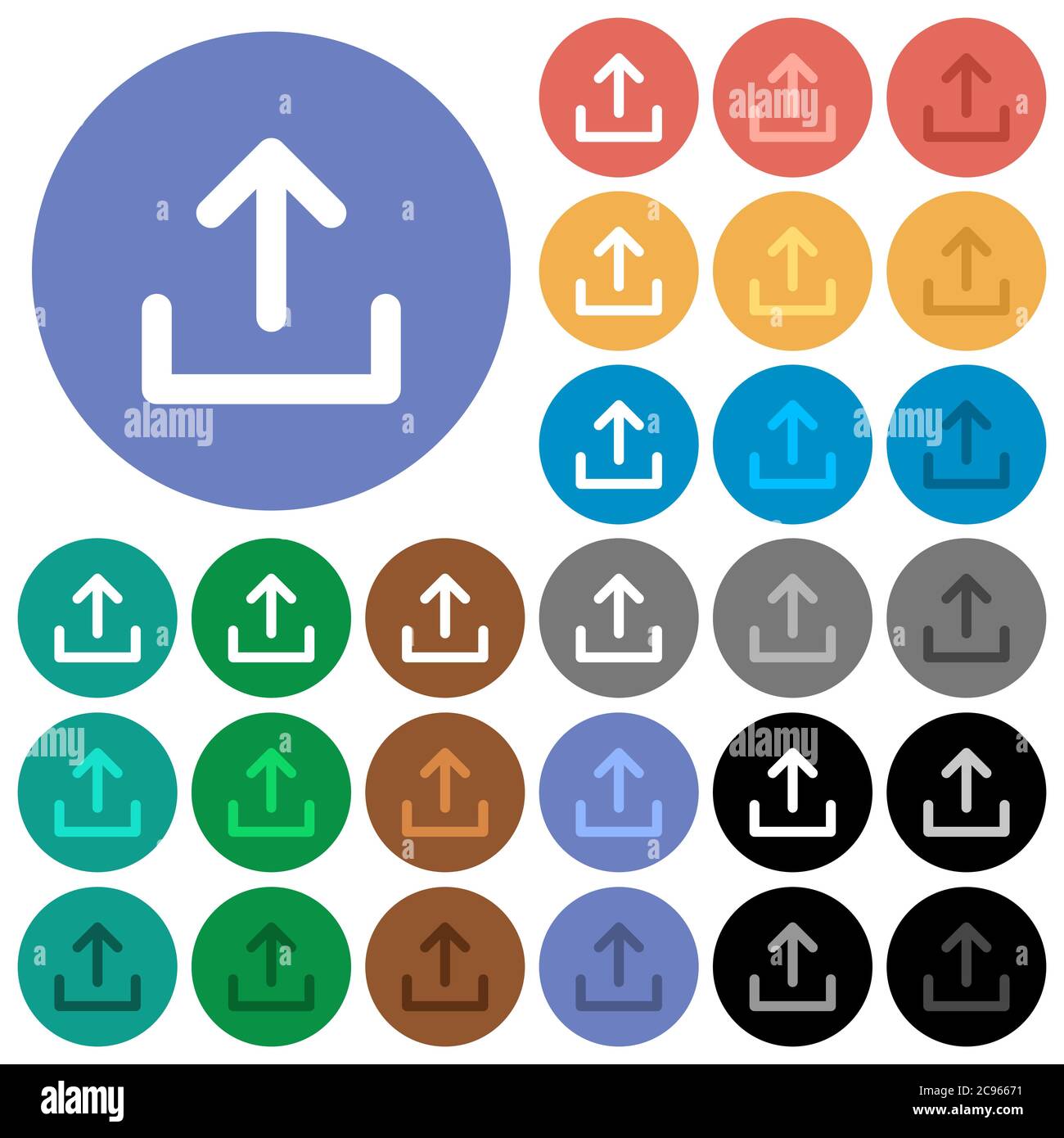 Upload symbol multi colored flat icons on round backgrounds. Included ...