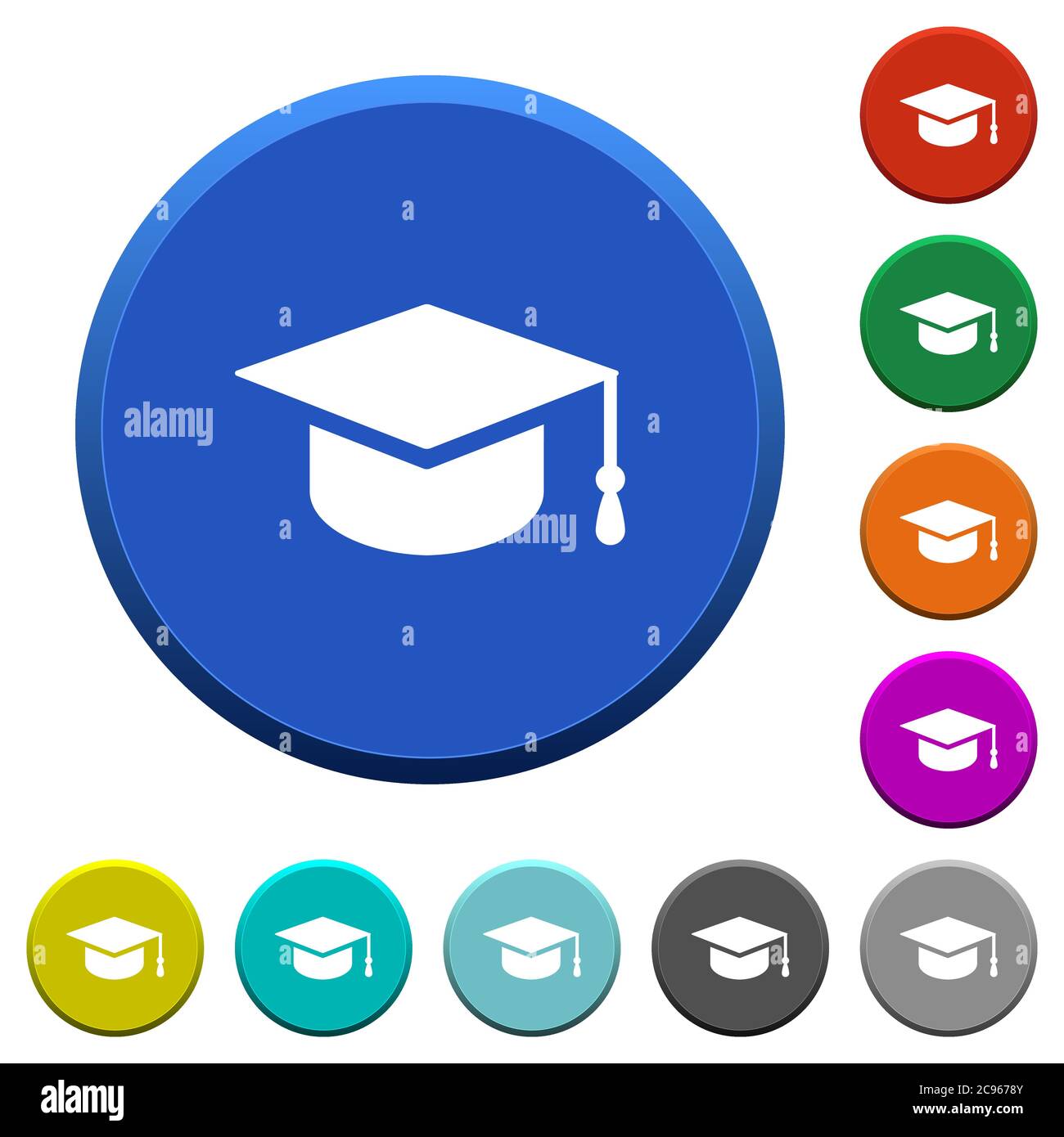 Graduate cap round color beveled buttons with smooth surfaces and flat ...