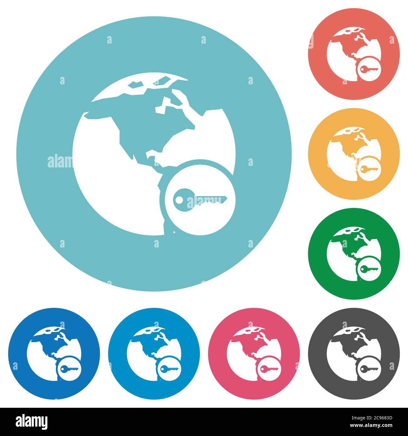 Secure internet surfing flat white icons on round color backgrounds ...
