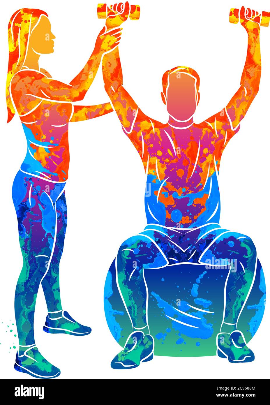 Abstract professional rehabilitation physiotherapy worker with senior ...