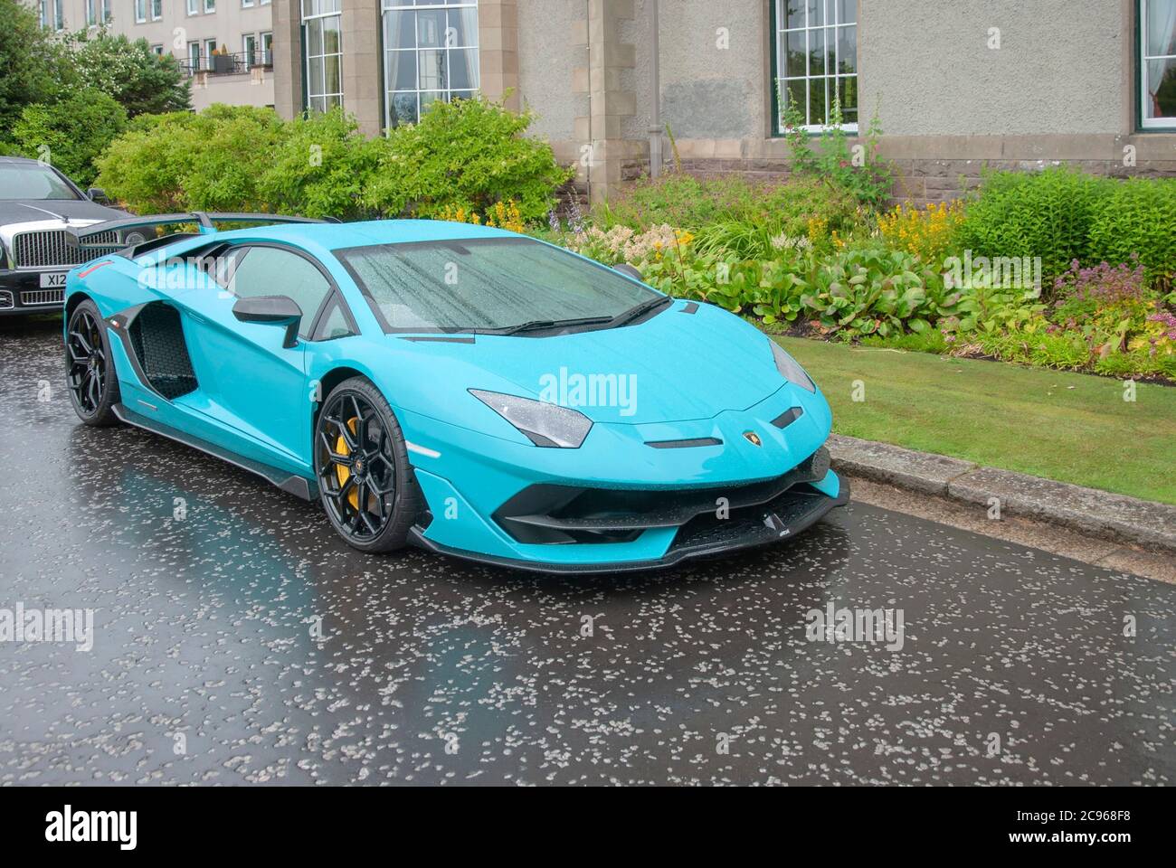 2019 Model Teal Blue Lamborghini Aventador SVJ Sports Car front offside ...