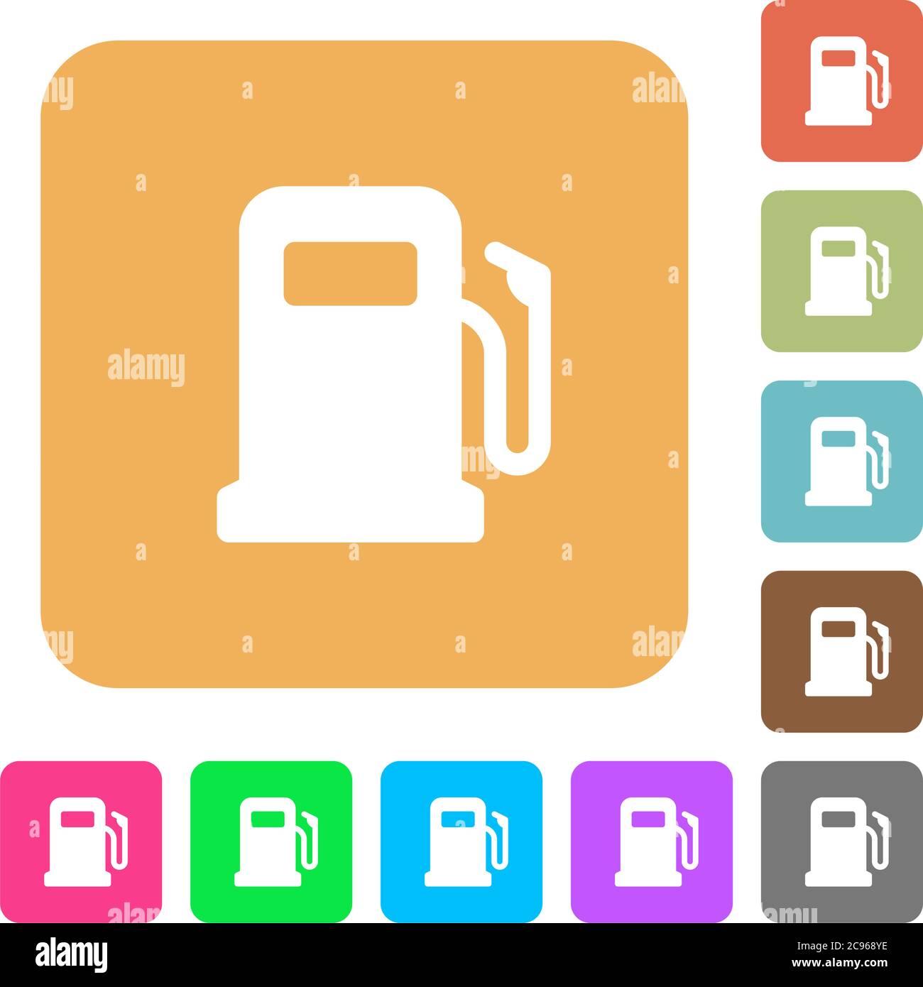 Gas station flat icons on rounded square vivid color backgrounds Stock ...