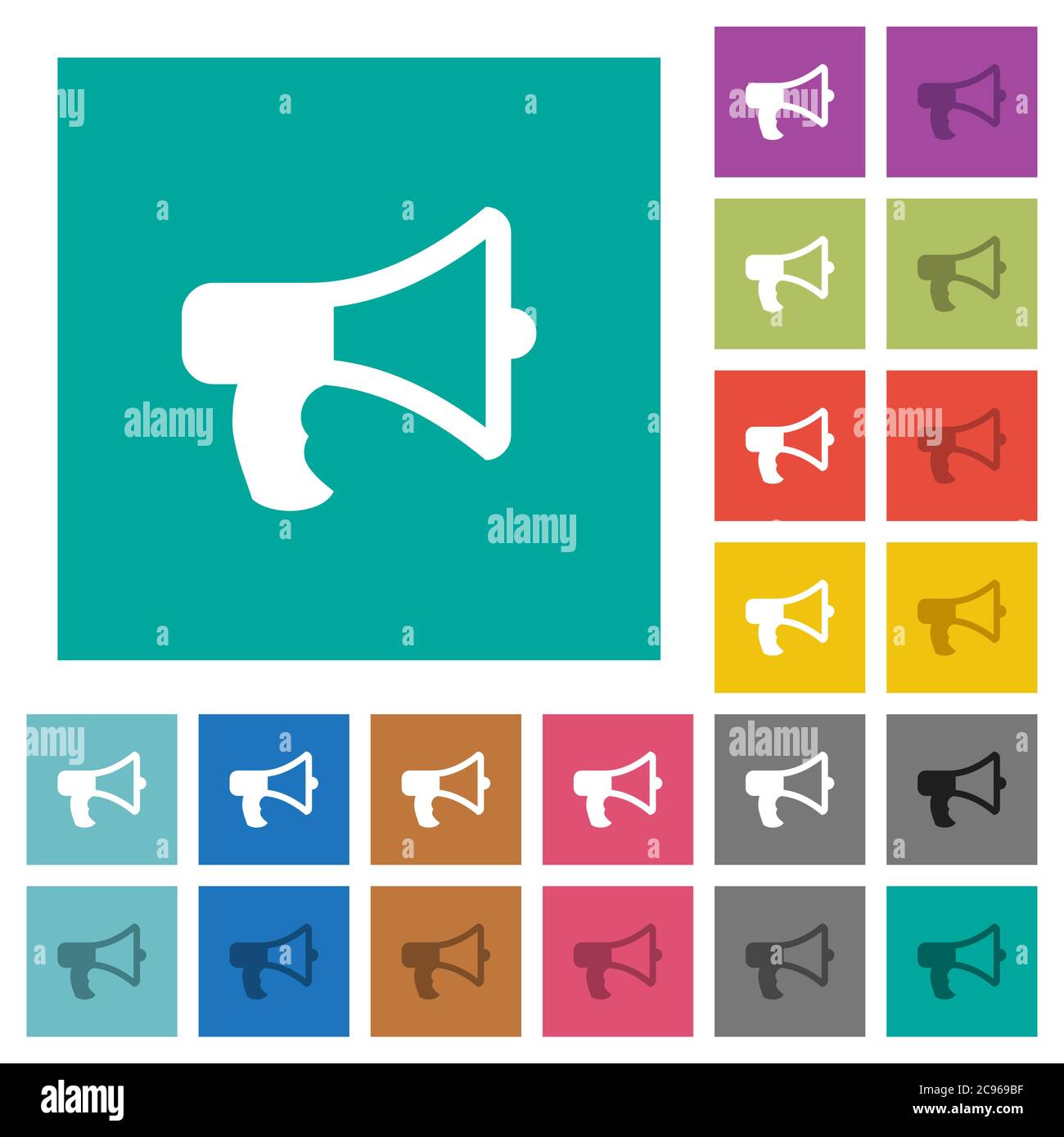 Megaphone multi colored flat icons on plain square backgrounds ...