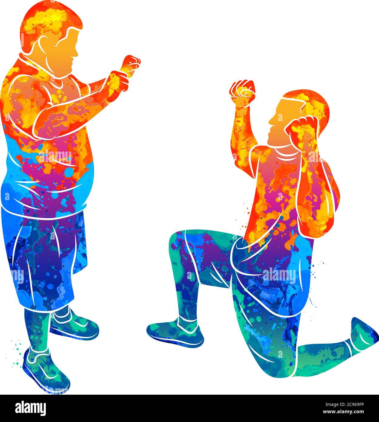 Abstract trainer helps a boy with down syndrome. Special needs Stock ...