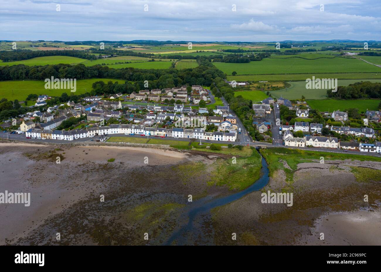 Aerial view of Garlieston fishing village and harbour, Wigtownshire ...