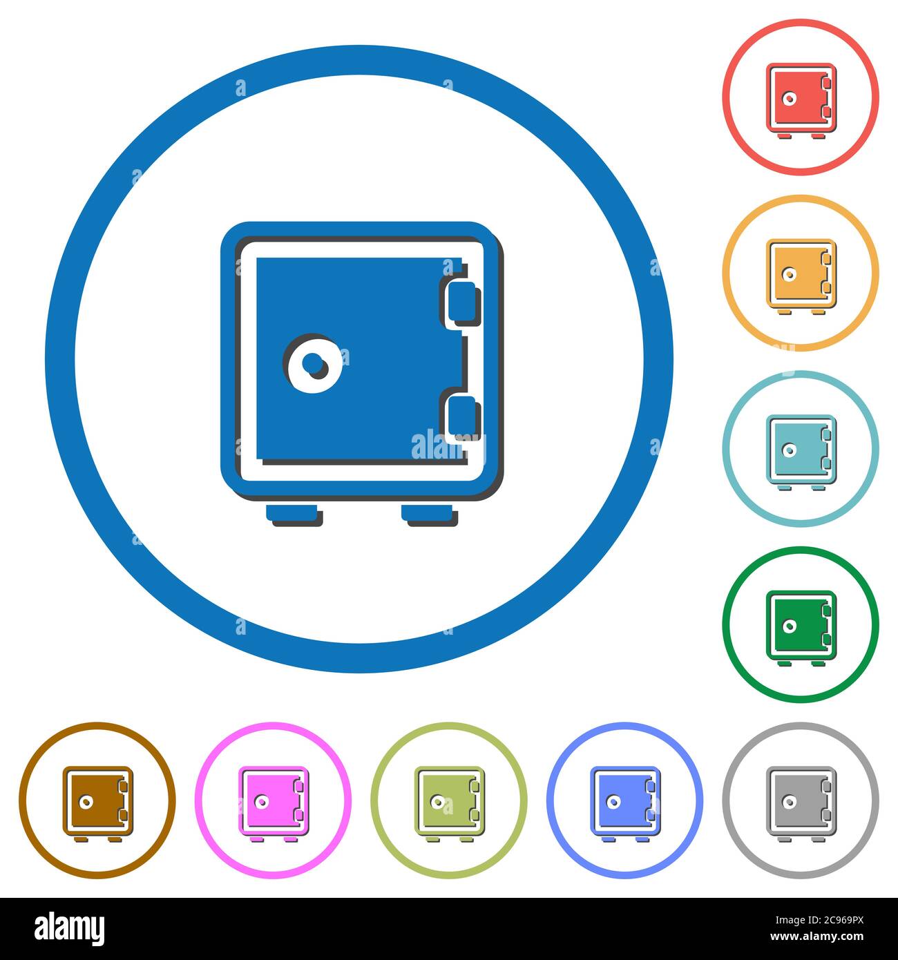 Strong box flat color vector icons with shadows in round outlines on ...