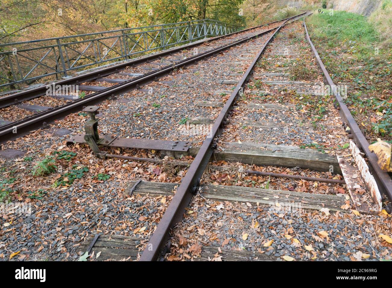 Disused railway track in the forest near Radevormwald, Germany Stock ...