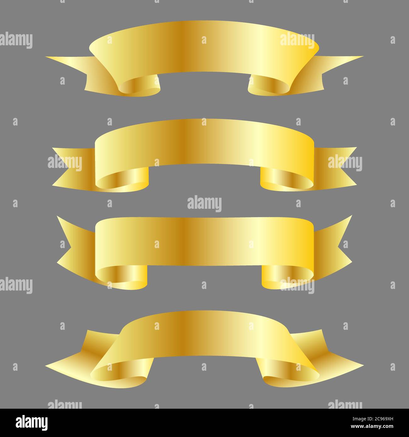 Trendy Realistic Gold Vector Ribbons Set, banner, and arc curved ...