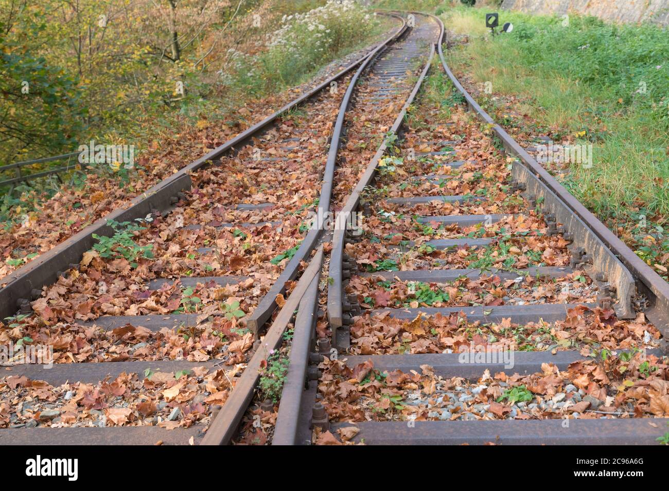 Disused railway track in the forest near Radevormwald, Germany Stock ...