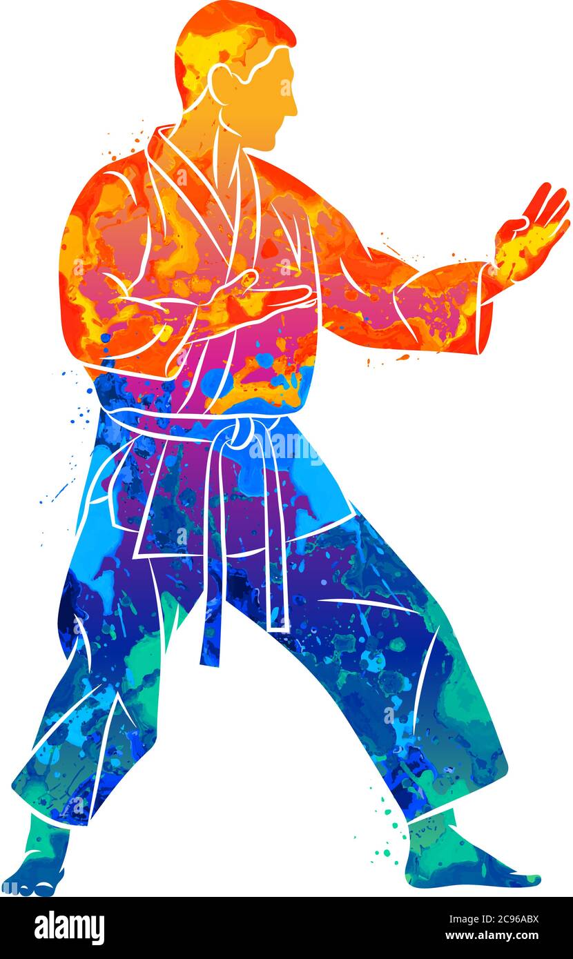 Abstract man in kimono training karate from splash of watercolors Stock ...