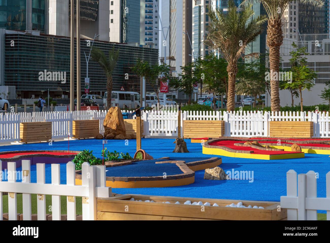 Doha, Qatar - Nov 21. 2019. Game complex on Exhibition of miniature ...