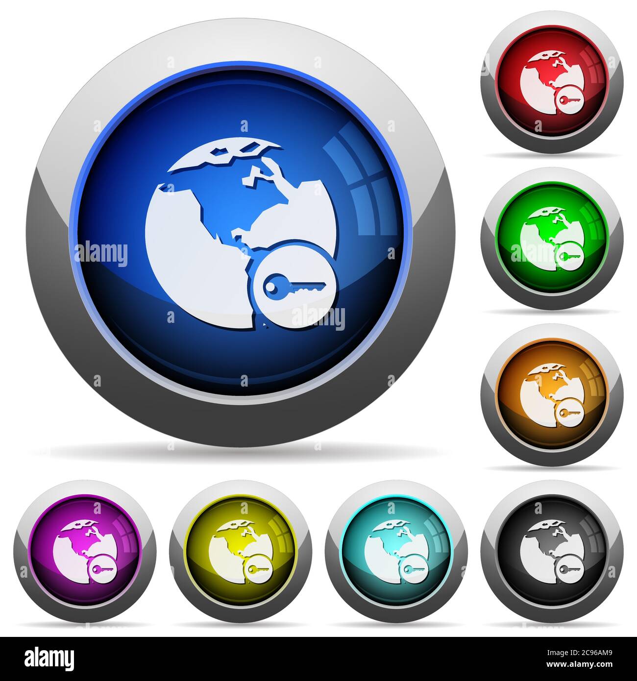 Secure internet surfing icons in round glossy buttons with steel frames ...