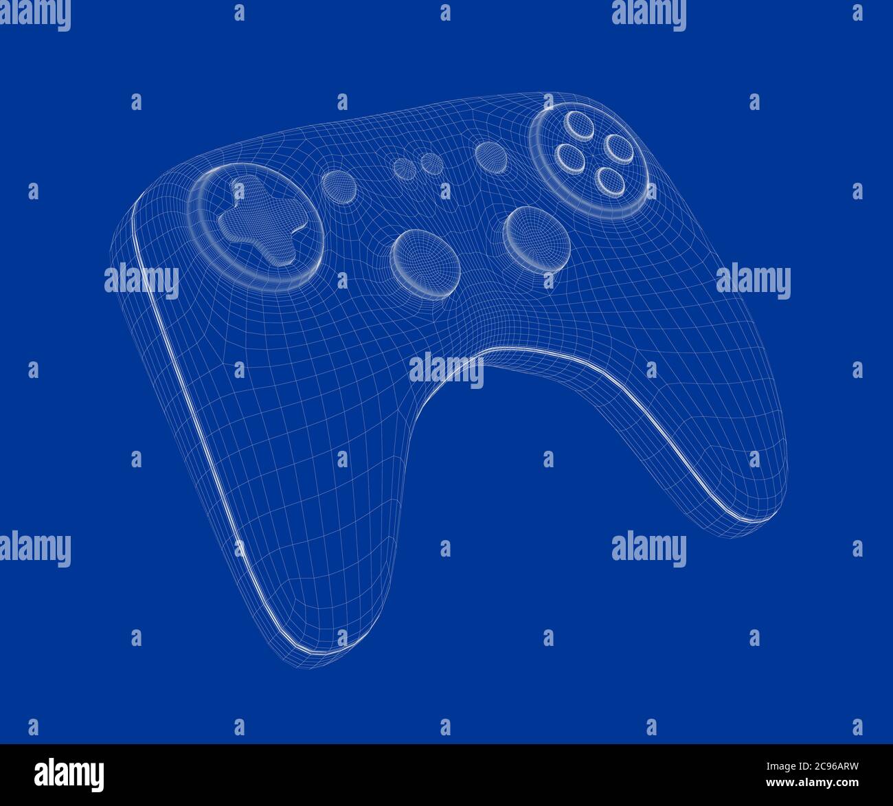 3d wire-frame model of game controller on blue background Stock Photo ...