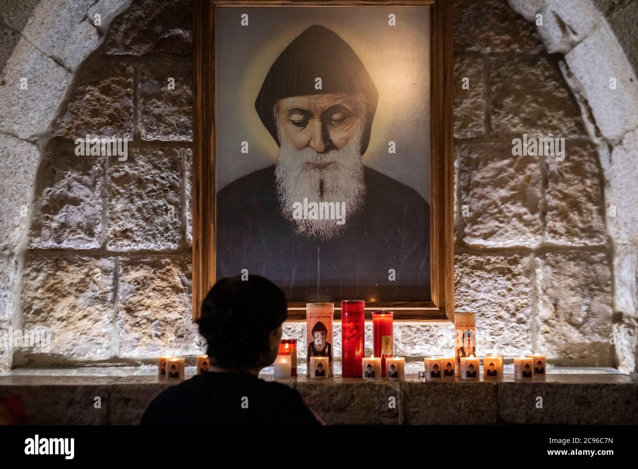 Faithful in the monastery of Saint Maroun, Annaya, Lebanon Stock Photo ...