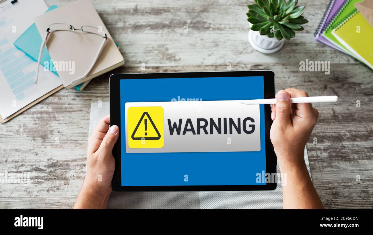 Warning message sign on screen. Virus detection security breathe ...
