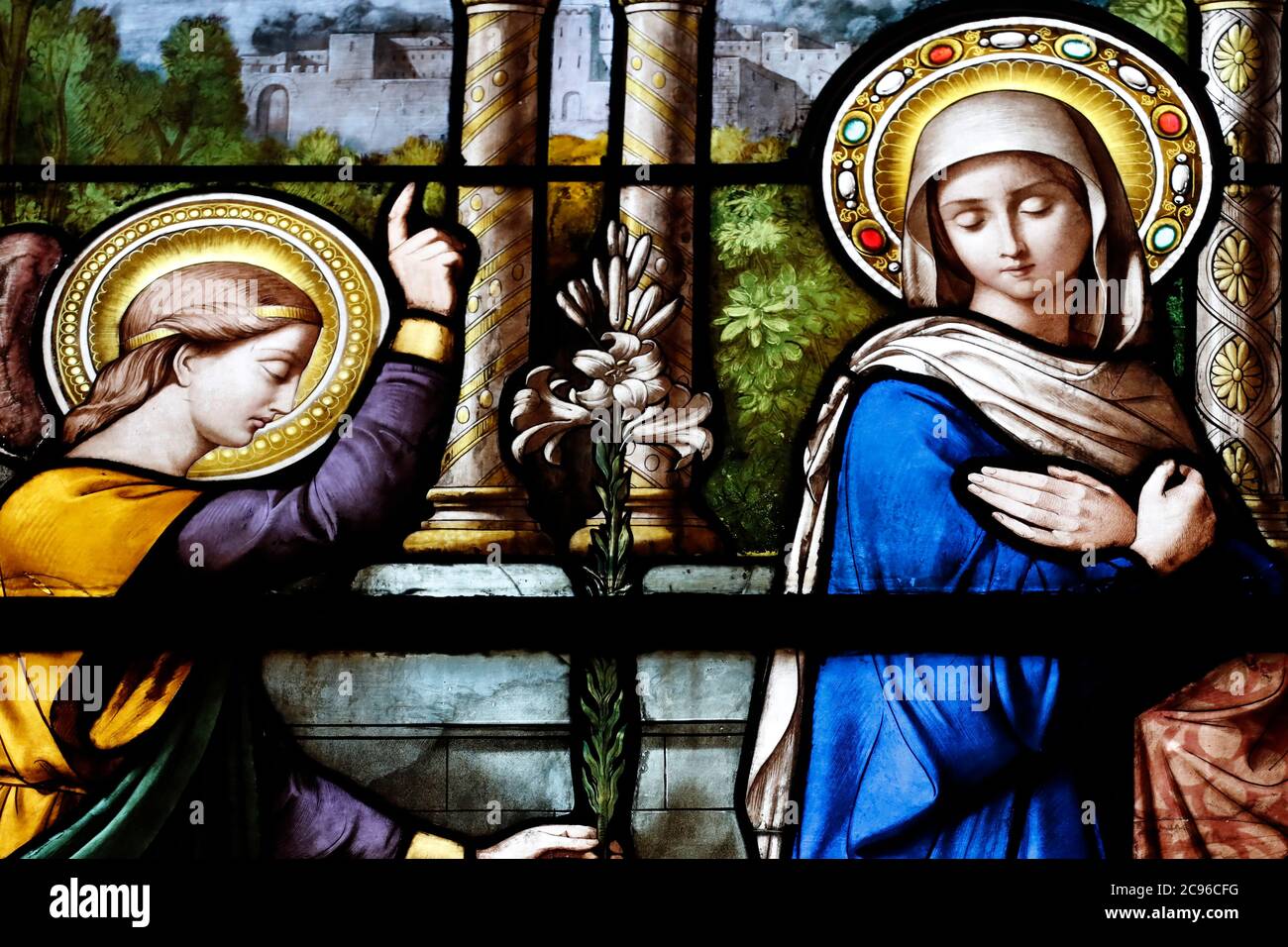 Basilica of Our Lady of Geneva. Stained glass window. Annunciation ...