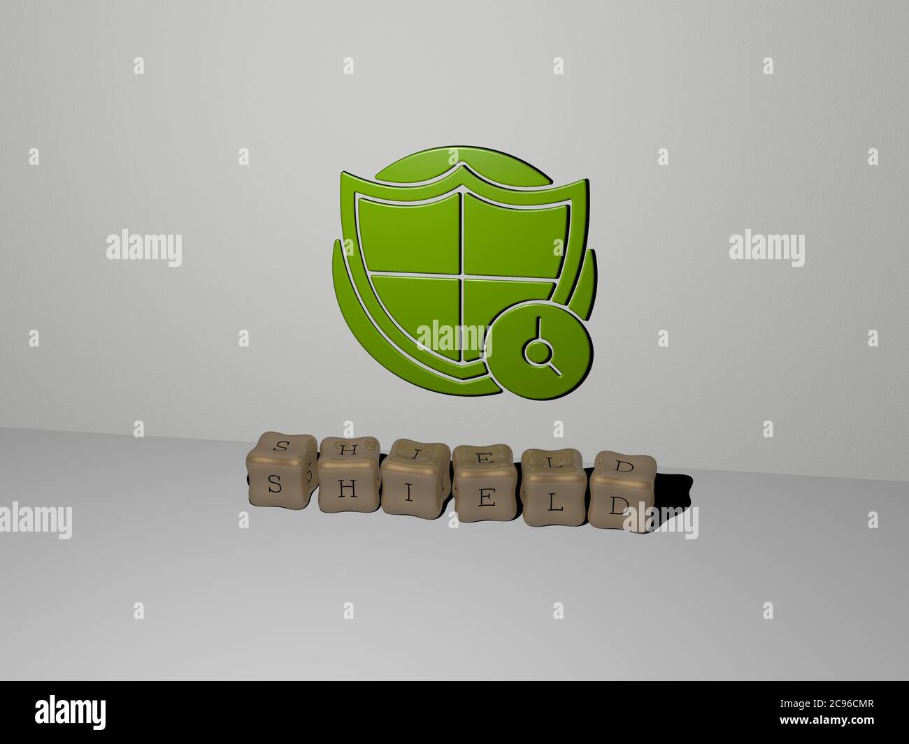 3D representation of SHIELD with icon on the wall and text arranged by ...