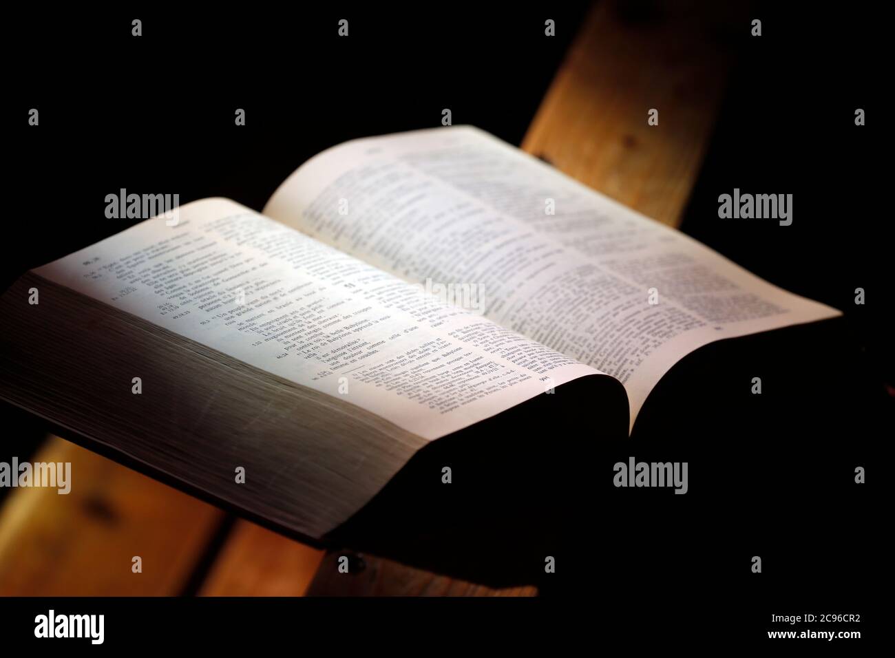 Open bible in a church. Megeve. France Stock Photo - Alamy