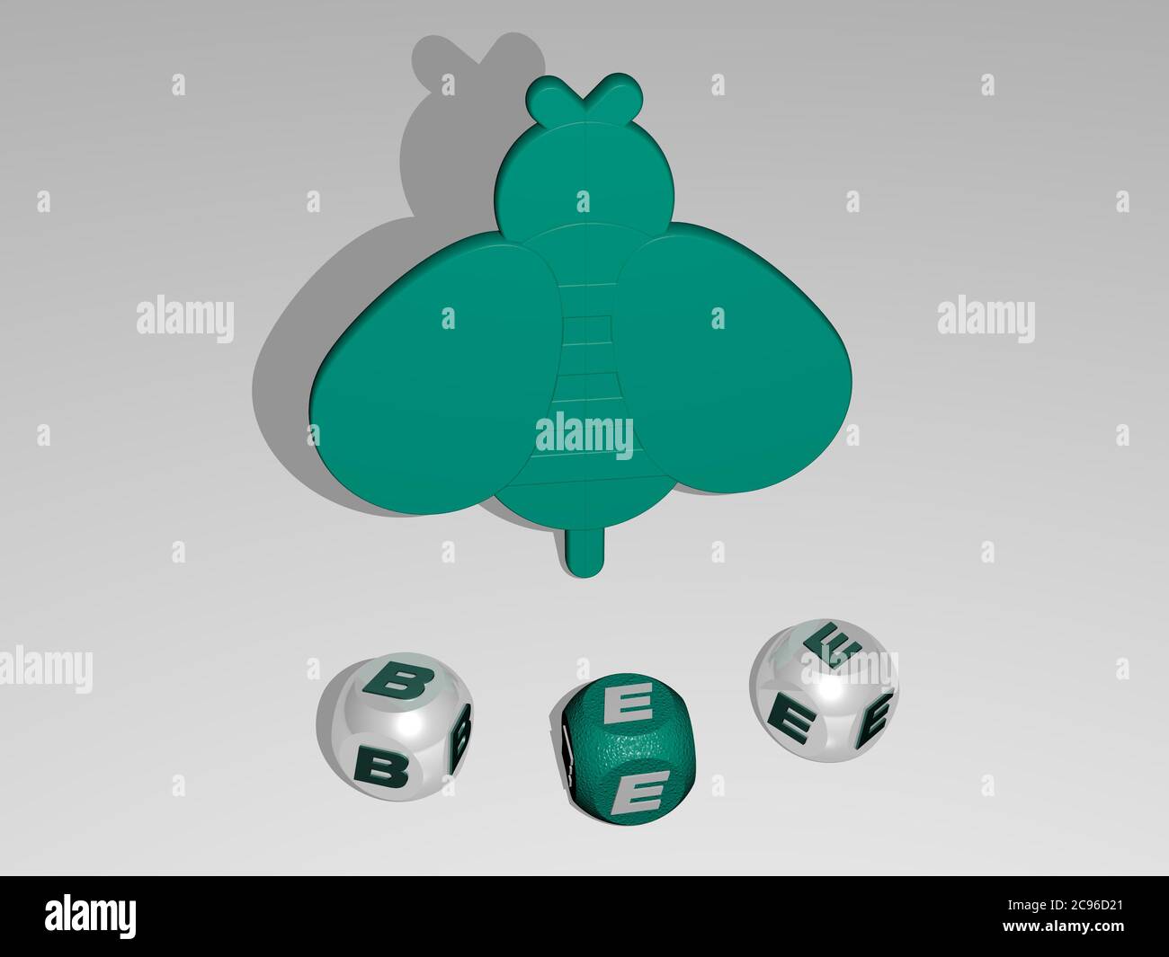 3D representation of bee with icon on the wall and text arranged by ...