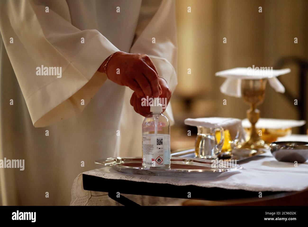 Basilica of Our Lady of Geneva. The Eucharist table with the liturgical ...