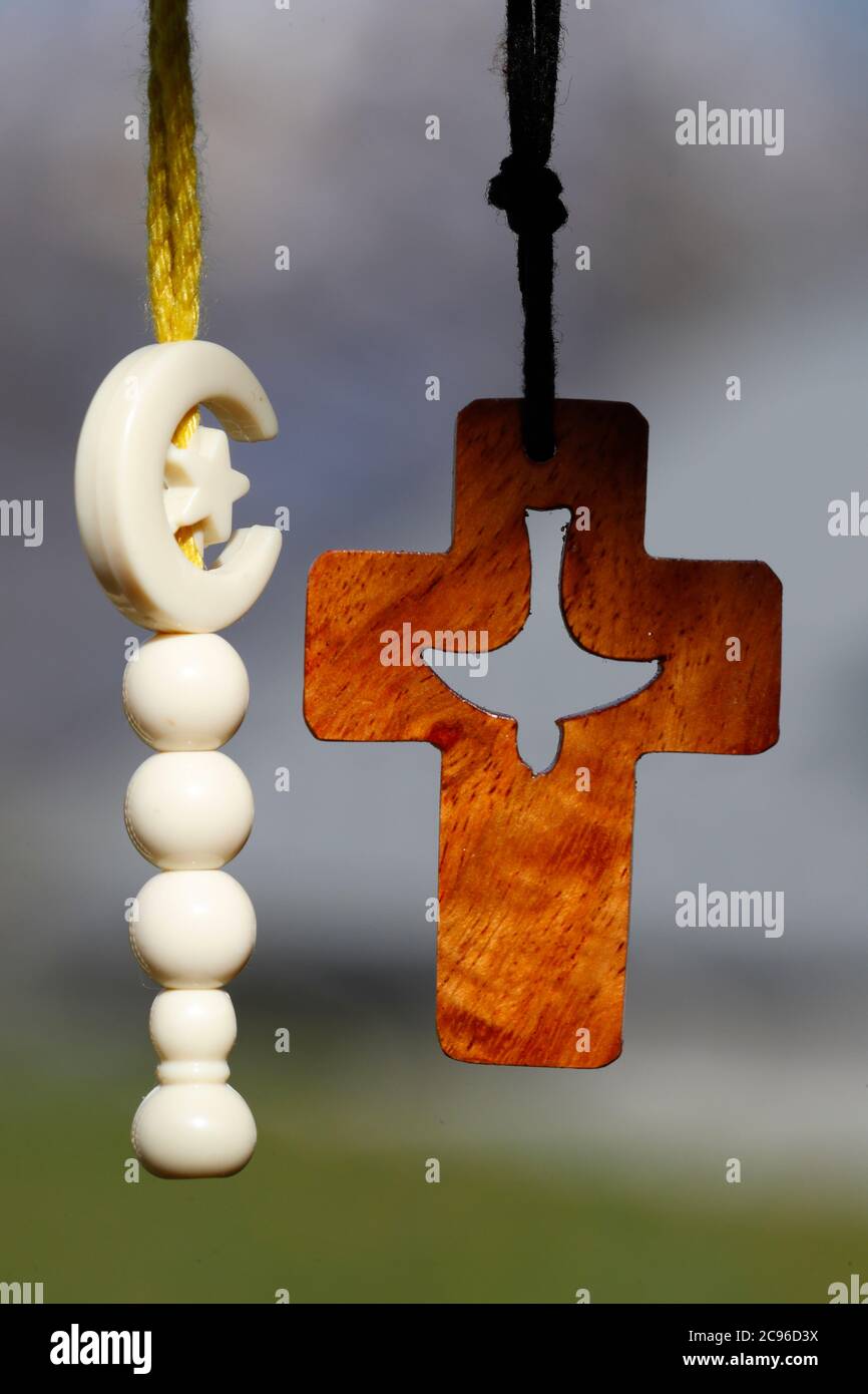 Christianity and Islam 2 monotheistic religions. Christian cross and ...