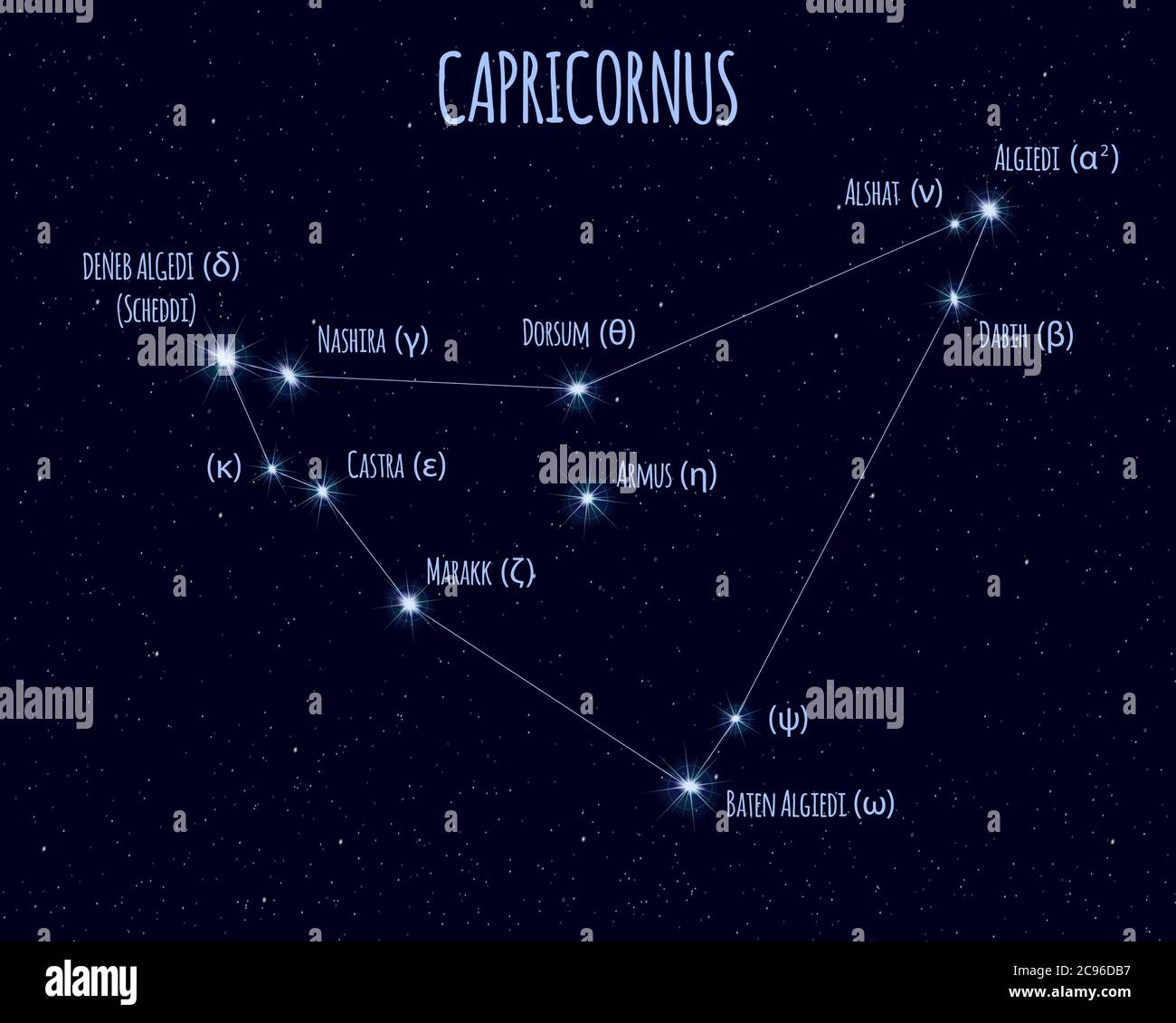 Capricornus (Capricorn) constellation, vector illustration with the ...