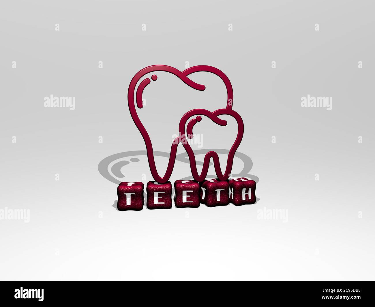 3D illustration of teeth graphics and text made by metallic dice ...
