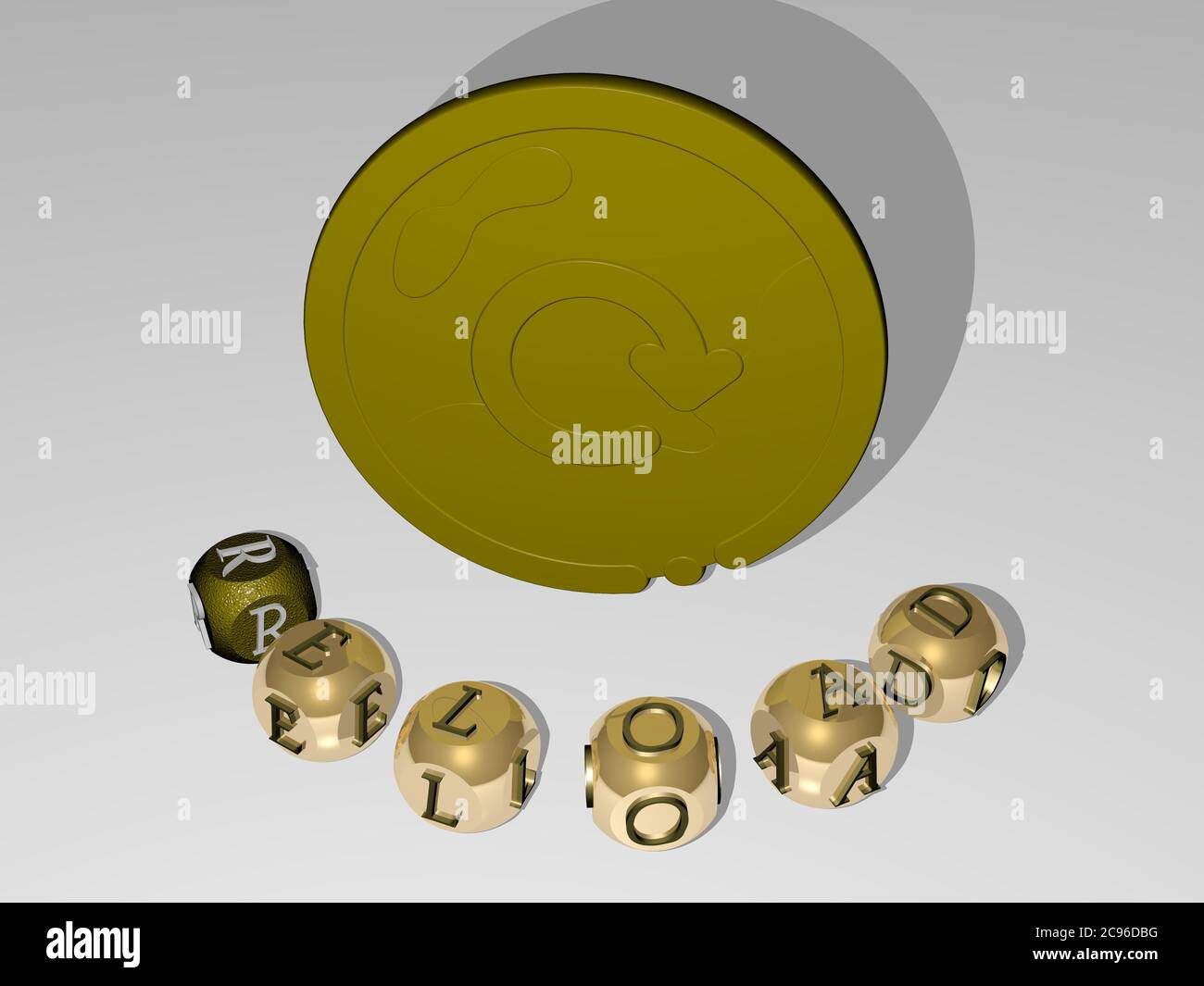 3D representation of RELOAD with icon on the wall and text arranged by ...