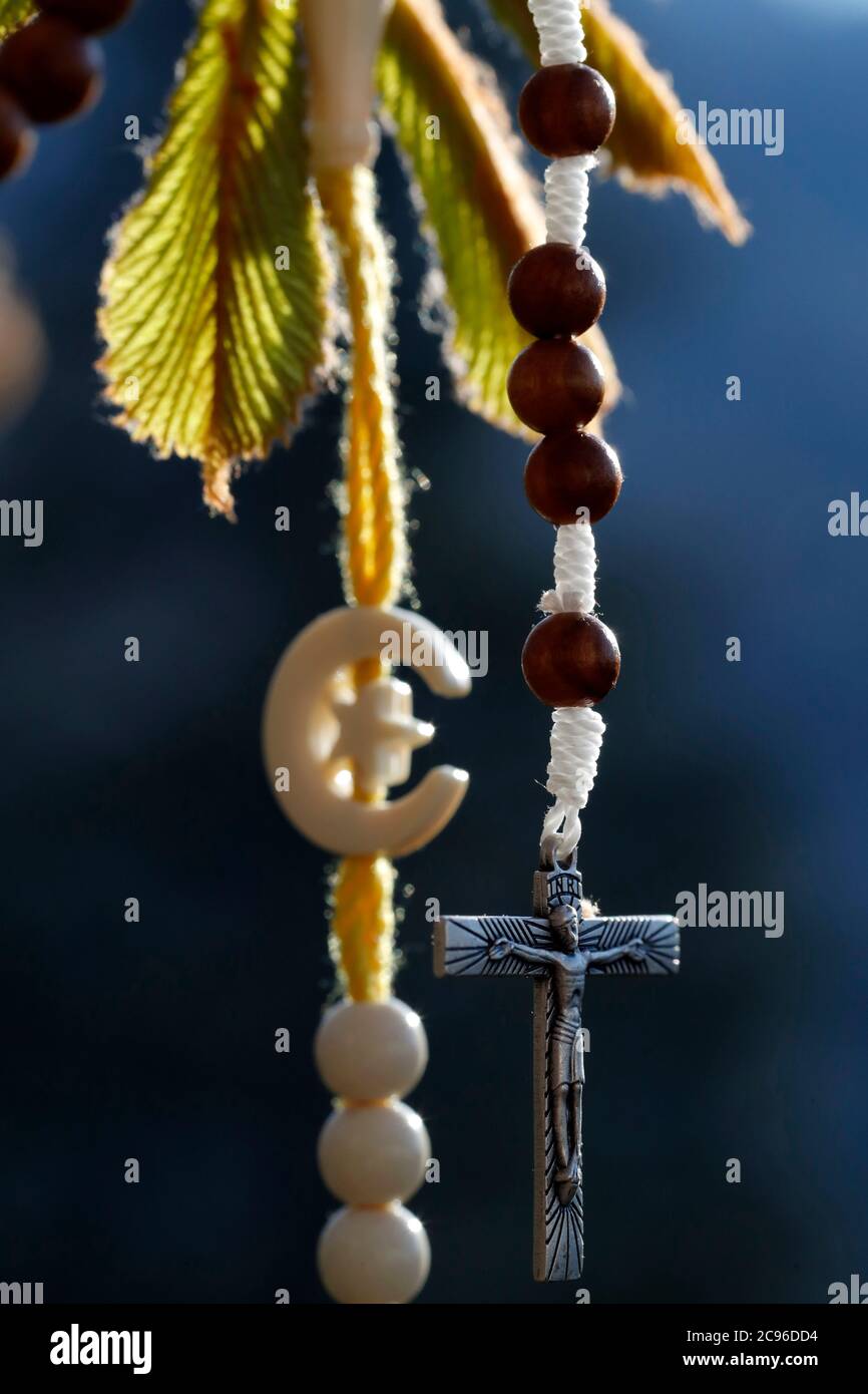 Christianity and Islam 2 monotheistic religions. Christian cross and ...