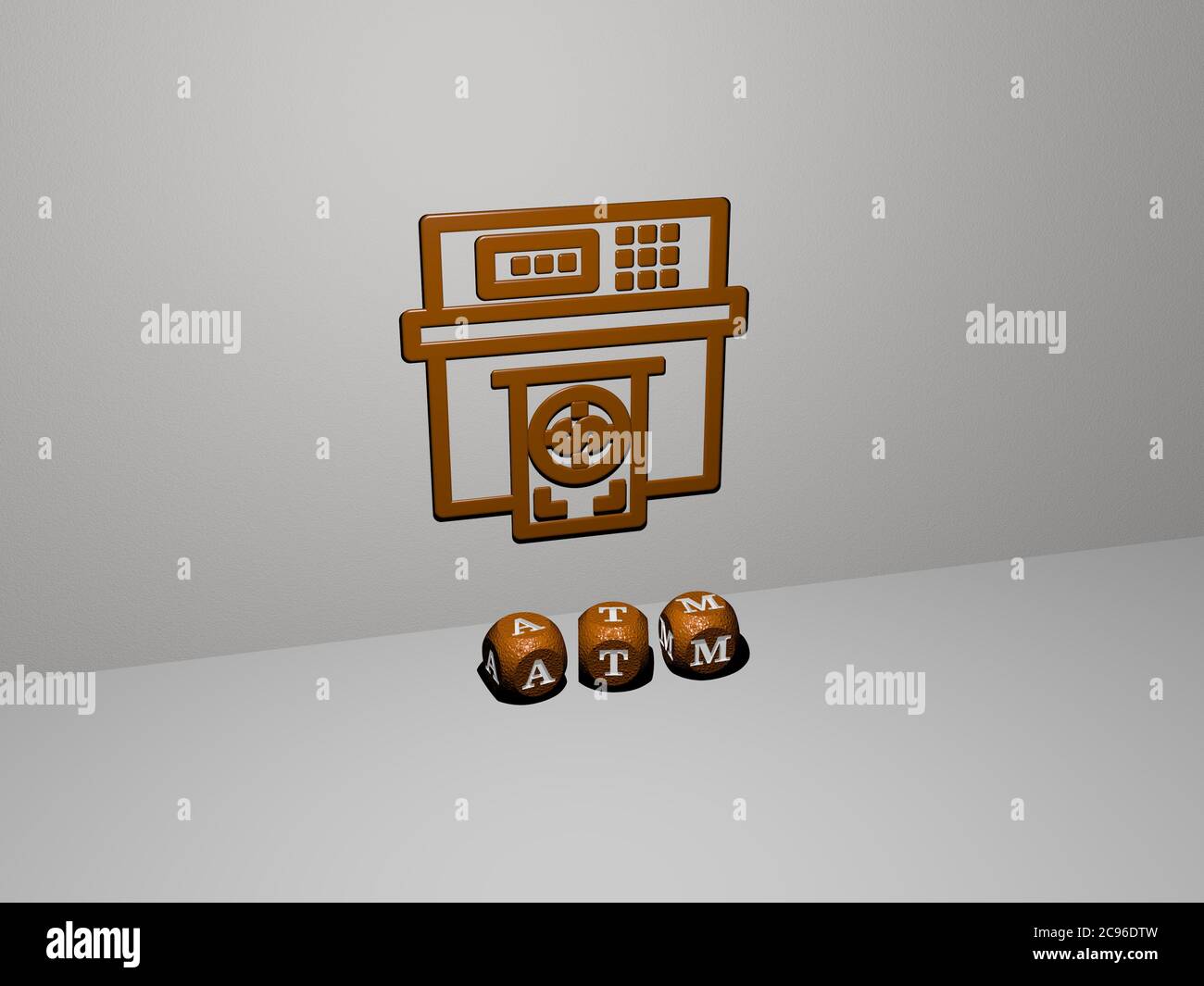 3D graphical image of ATM vertically along with text built by metallic ...