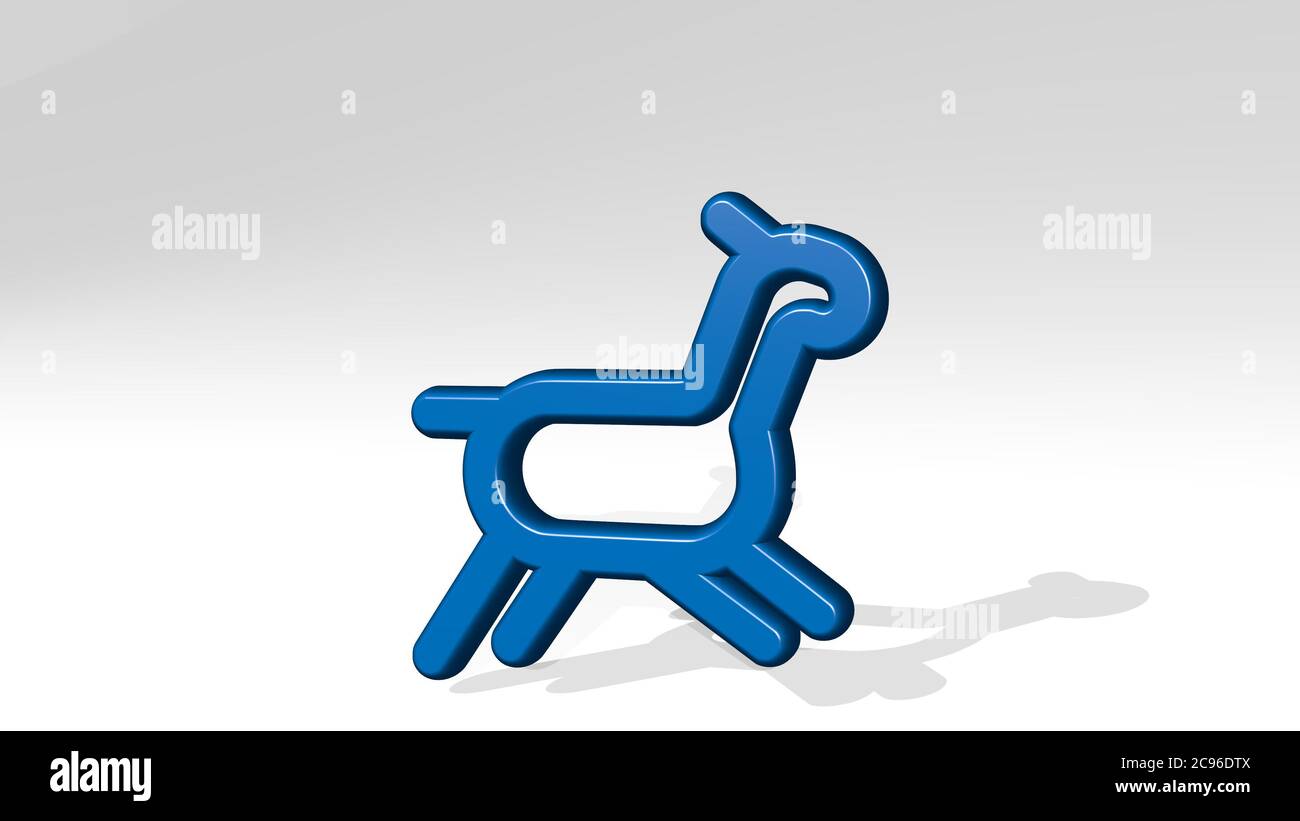 PRIMITIVE SYMBOLS ANIMAL stand with shadow. 3D illustration of metallic ...