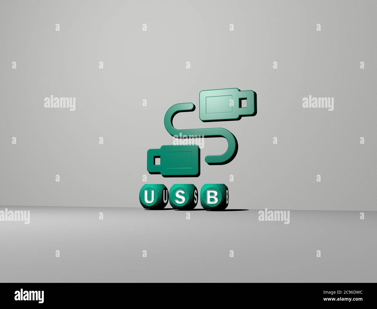3D illustration of USB graphics and text made by metallic dice letters ...