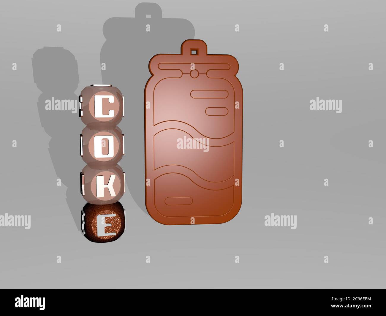 3D representation of COKE with icon on the wall and text arranged by ...