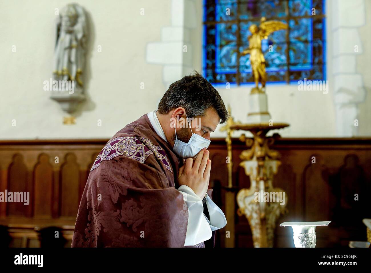 Catholic mass in Montford sur Risle (Eure) during COVID-19 epidemic ...
