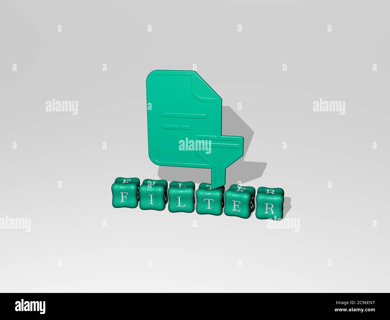 3D illustration of FILTER graphics and text made by metallic dice ...