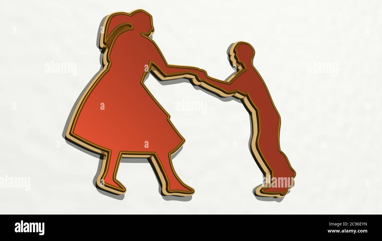 dancing from a perspective on the wall. A thick sculpture made of ...