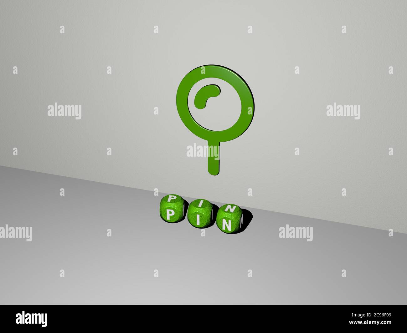 3D representation of PIN with icon on the wall and text arranged by ...