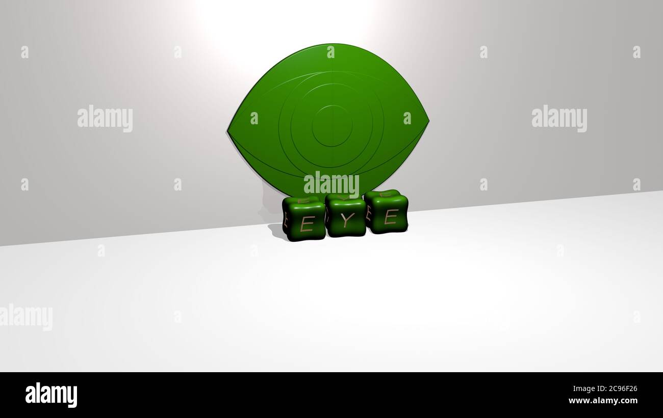 3D representation of EYE with icon on the wall and text arranged by ...