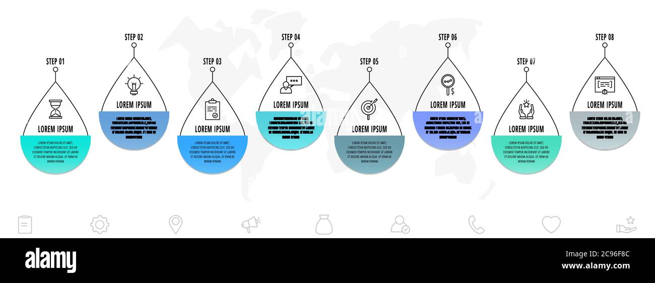 Vector infographics drop with 8 steps. Line flat template. Used for ...