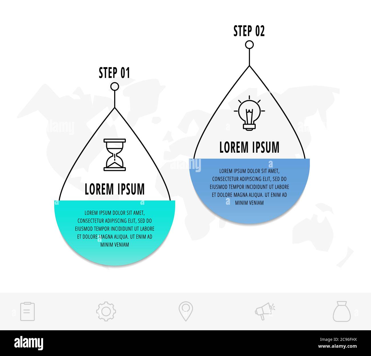 Vector infographics drop with 2 steps. Line flat template. Used for ...