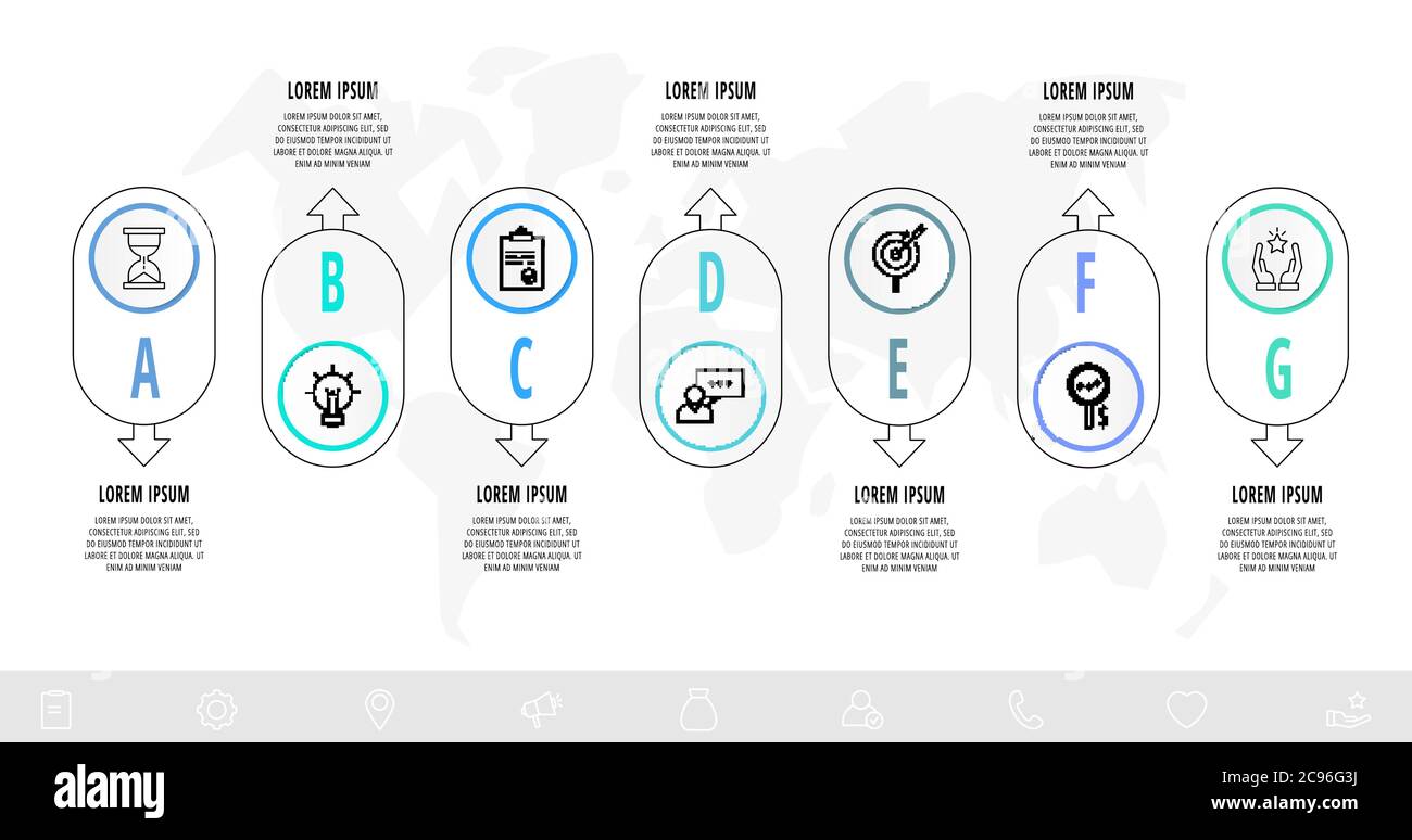 Vector circle infographics with 7 arrows. Seven step line template ...