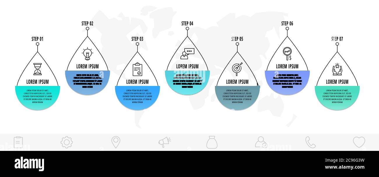 Vector infographics drop with 7 steps. Line flat template. Used for ...