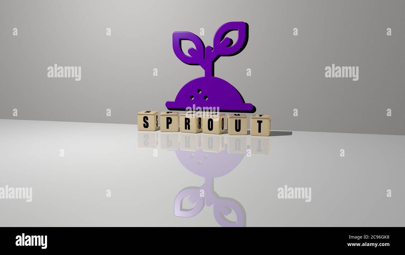 3D representation of sprout with icon on the wall and text arranged by ...
