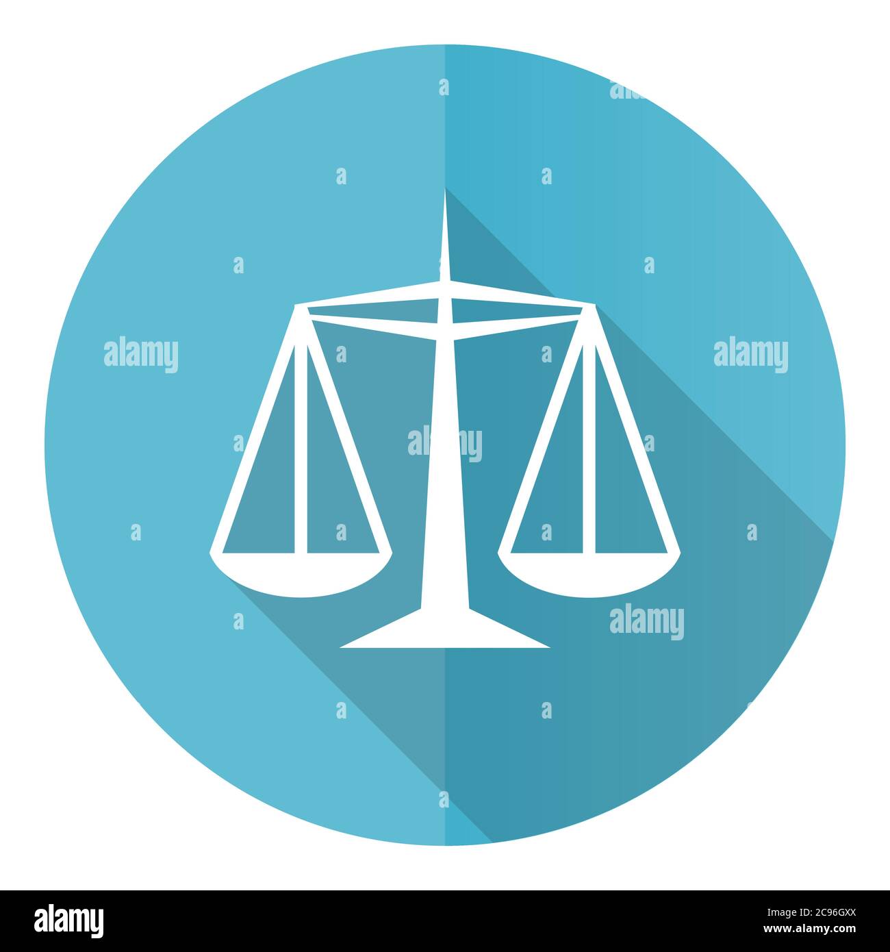 Justice vector icon, flat design blue round web button isolated on ...