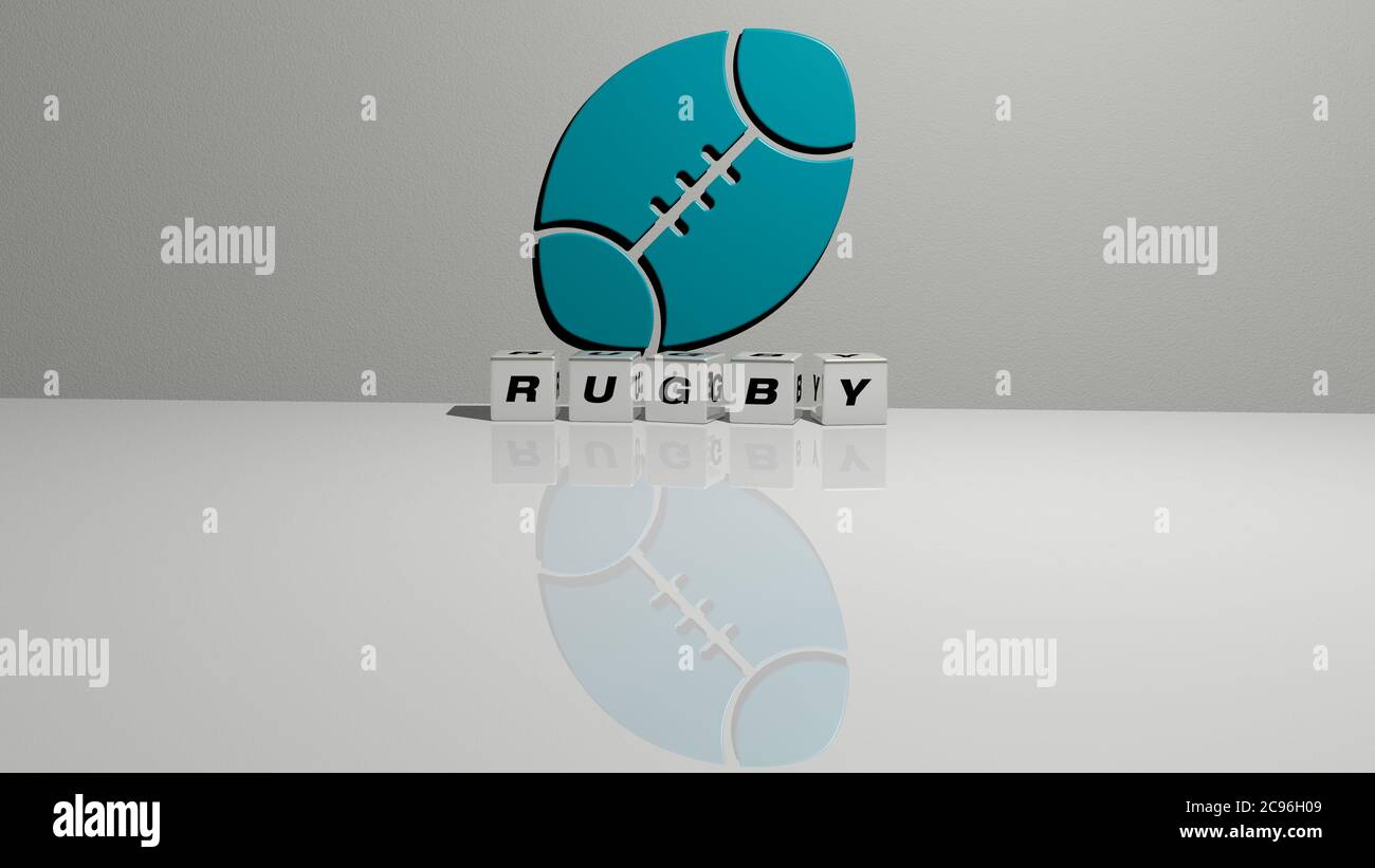 3D illustration of RUGBY graphics and text made by metallic dice ...