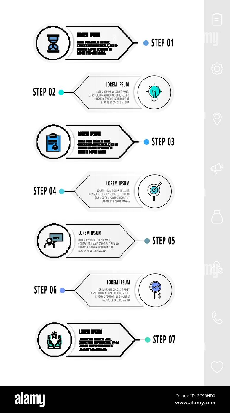 Vector circle infographics with 7 arrows. Seven step line template ...