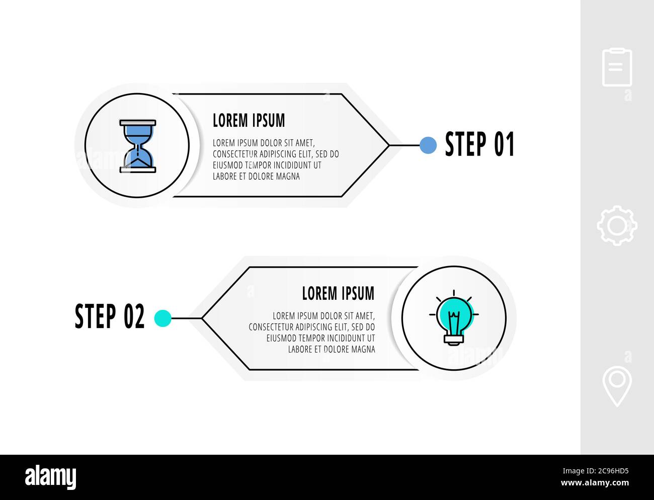 Vector circle infographics with 2 arrows. Two step line template. Used ...