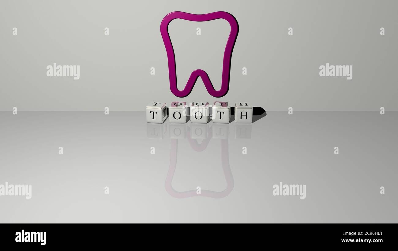 3D illustration of TOOTH graphics and text made by metallic dice ...